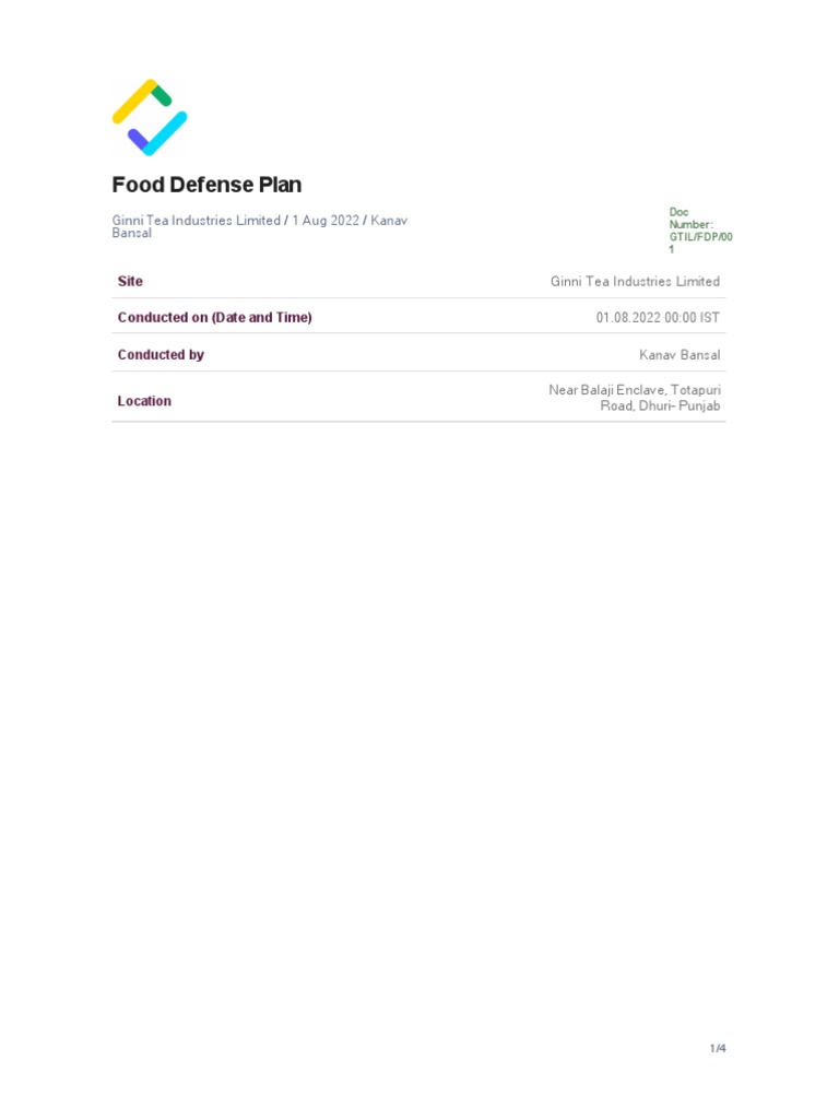 Food Defense Plan | PDF | Computer Security | Security