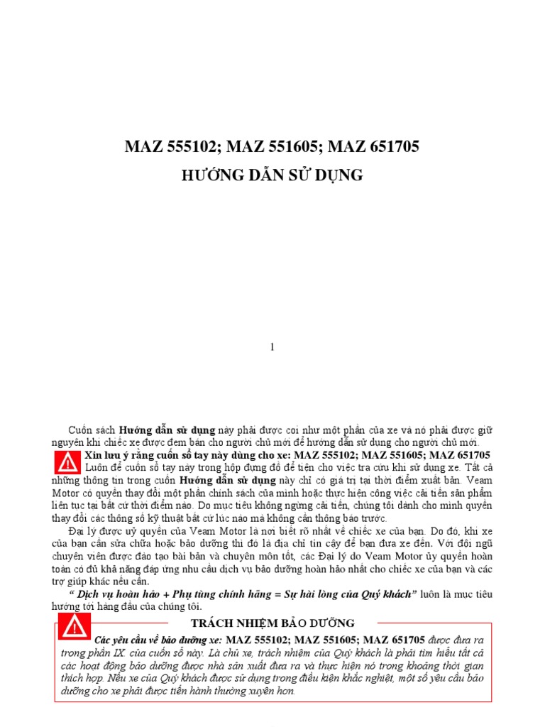 HDSD Xe Ben 10,19,20T (Da Sua) | PDF