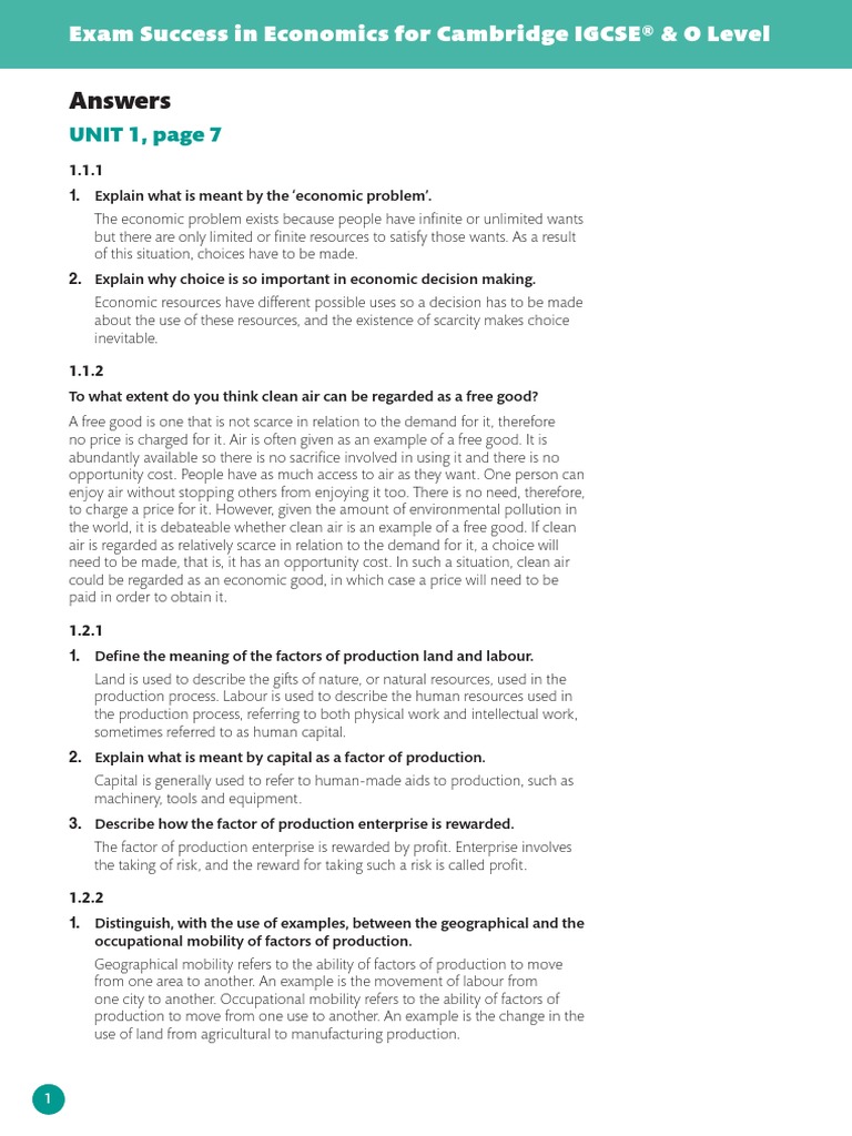 Exam Success in Economics For Cambridge IGCSE Answers | PDF | Supply ...