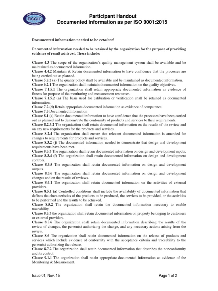 ISO 9001-2015 Documented Information | PDF | Information | Iso 9000