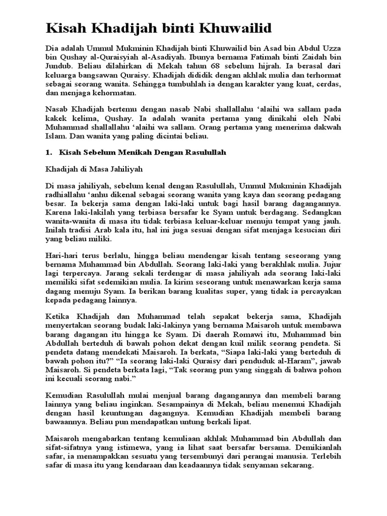 Kisah Khadijah Binti Khuwailid | PDF