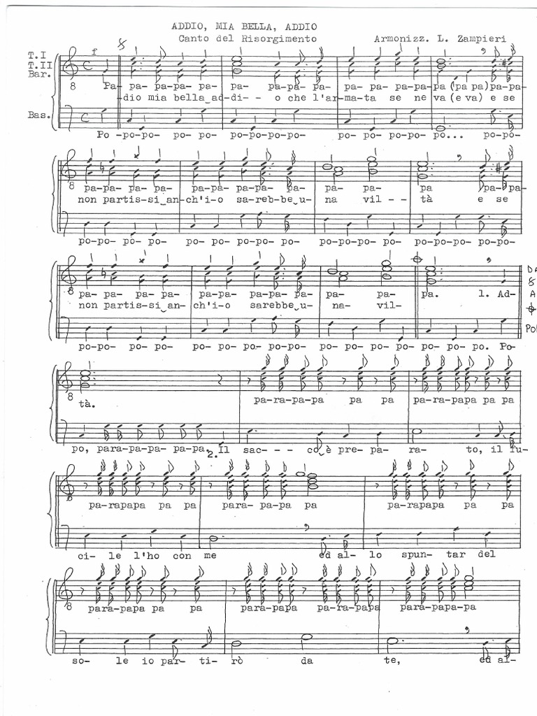 Addio Mia Bella Addio Zampieri TTBB | PDF