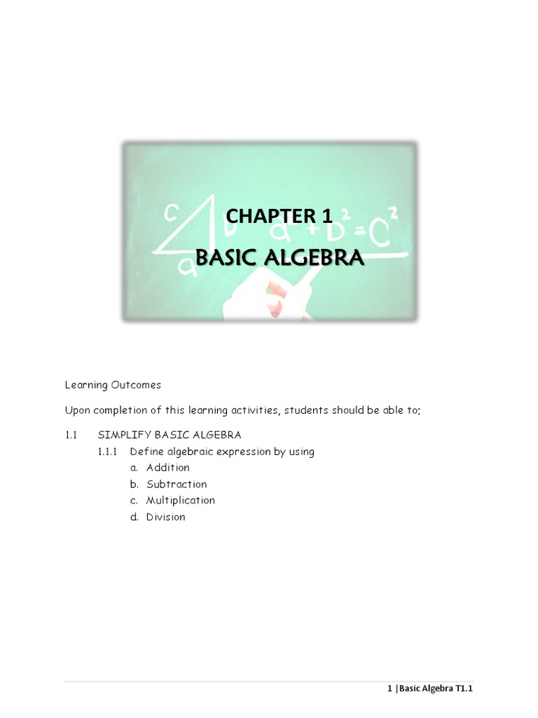Basic Algebra T1 1 | PDF | Variable (Mathematics) | Algebra