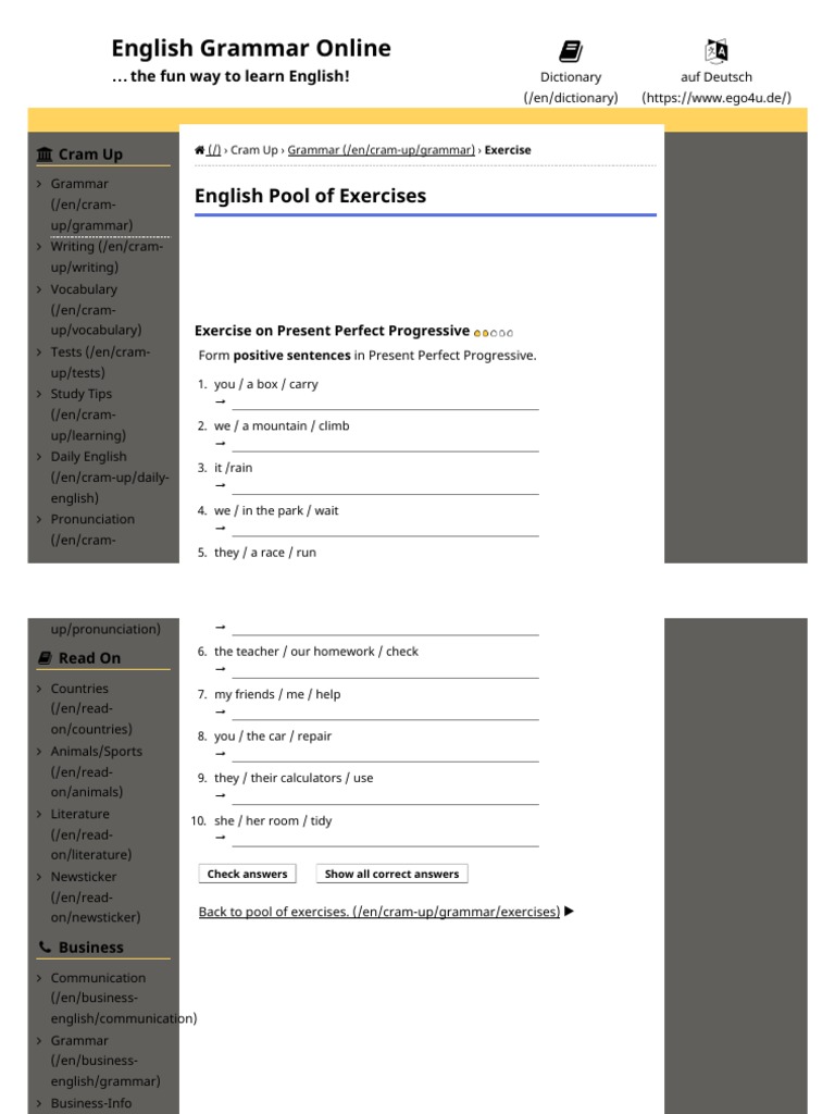 English Pool of Exercises - Present Perfect Progressive - Positive ...