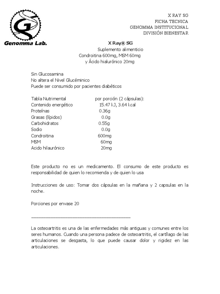 Genomma Lab Ficha Tecnica x Ray Sg
