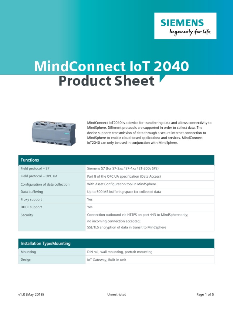 MindConnect IoT2040 Product Sheet v1.0 | PDF | Electromagnetic ...