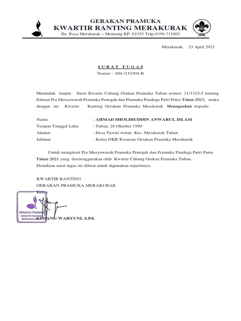 No. 004 Surat Tugas Pra Musyawarah Muspanitra | PDF