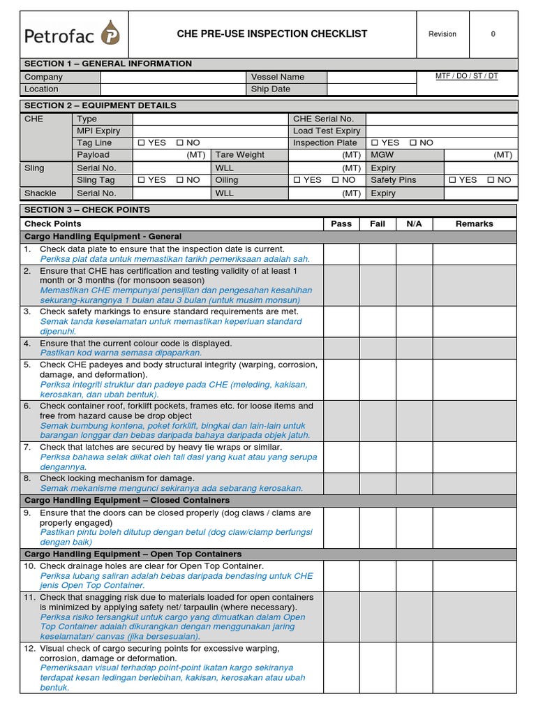 CHE Preuse Inspection Checklist Rev. 12062019 - Final | PDF ...