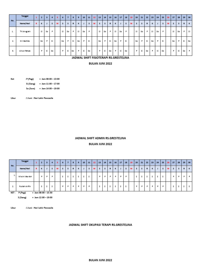 Jadwal Shift Bulan Juni | PDF