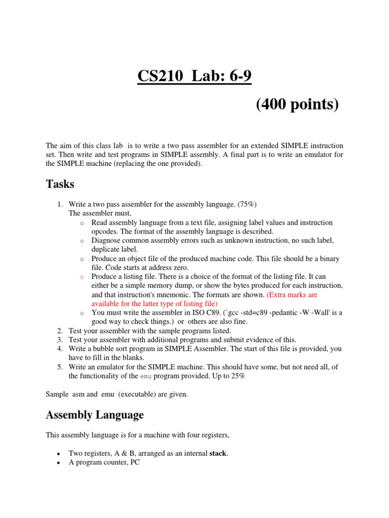 CS210 Lab: 6-9 (400 Points) : Tasks | Download Free PDF | Assembly Language | Computer Program