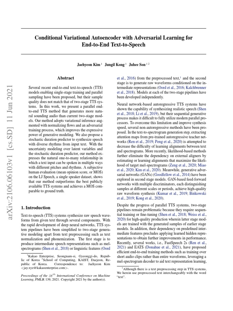 Conditional Variational Autoencoder with Adversarial Learning for End-to-End Text-to-Speech ...
