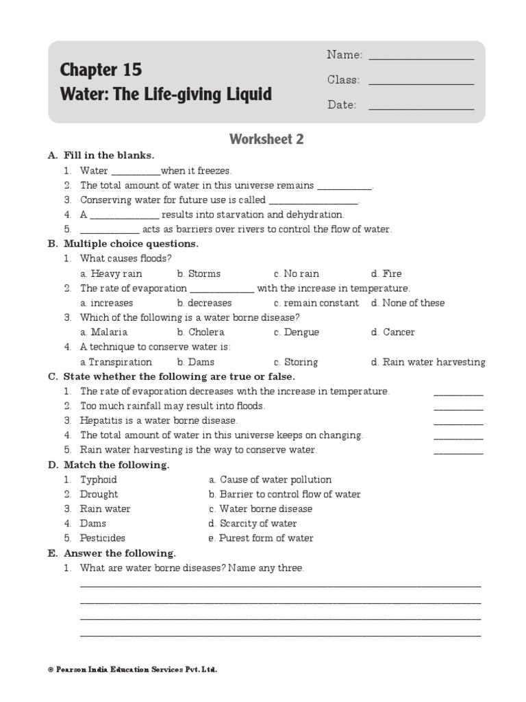 Water: The Life-Giving Liquid: Worksheet 2 | PDF | Water | Rain