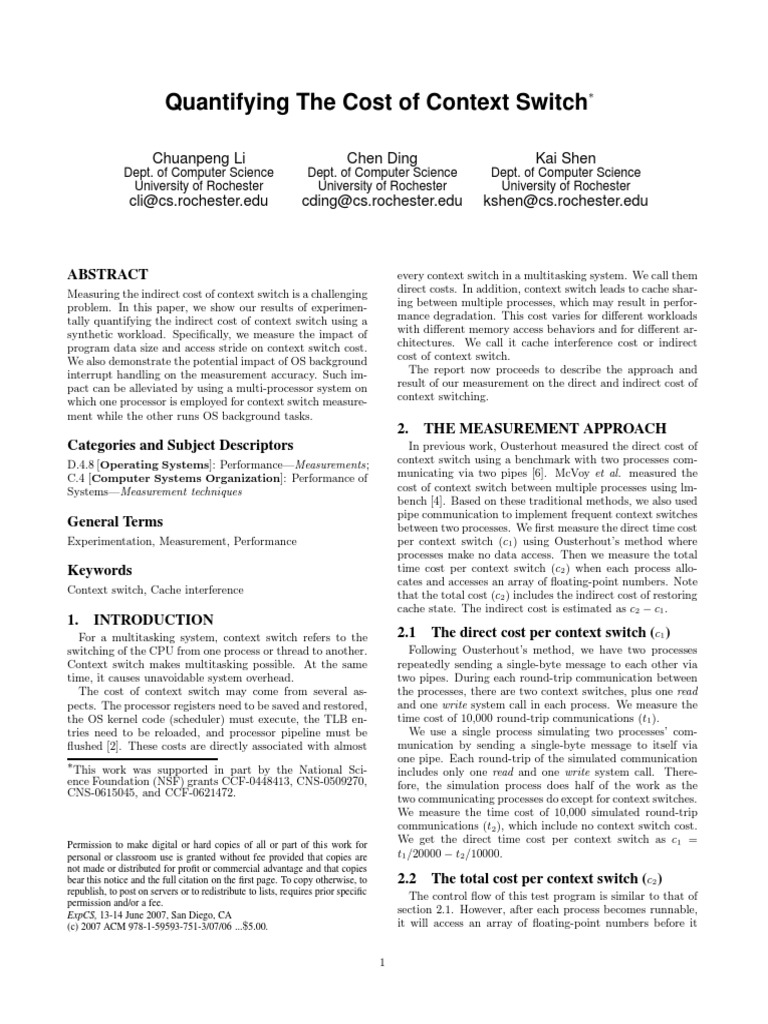 Quantifying The Cost of Context Switch | PDF | Process (Computing) | Cpu Cache
