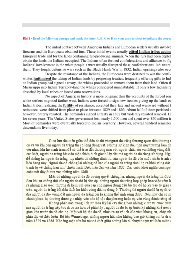 Read The Following Passage and Mark The Letter A, B, C or D On Your Answer Sheet To Indicate The ...