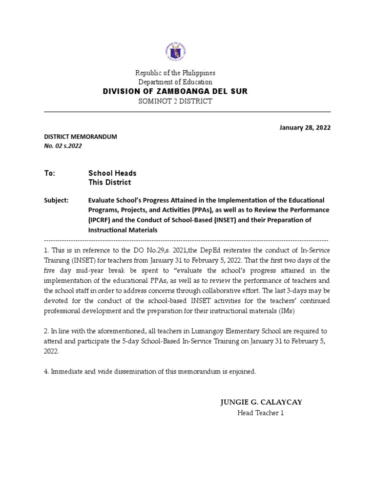 Republic of The Philippines Department of Education Division of Zamboanga Del Sur Sominot 2 ...