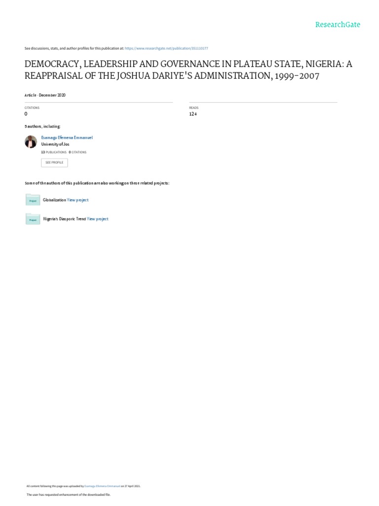 Plateau State Governance Review | PDF | Governance | Leadership