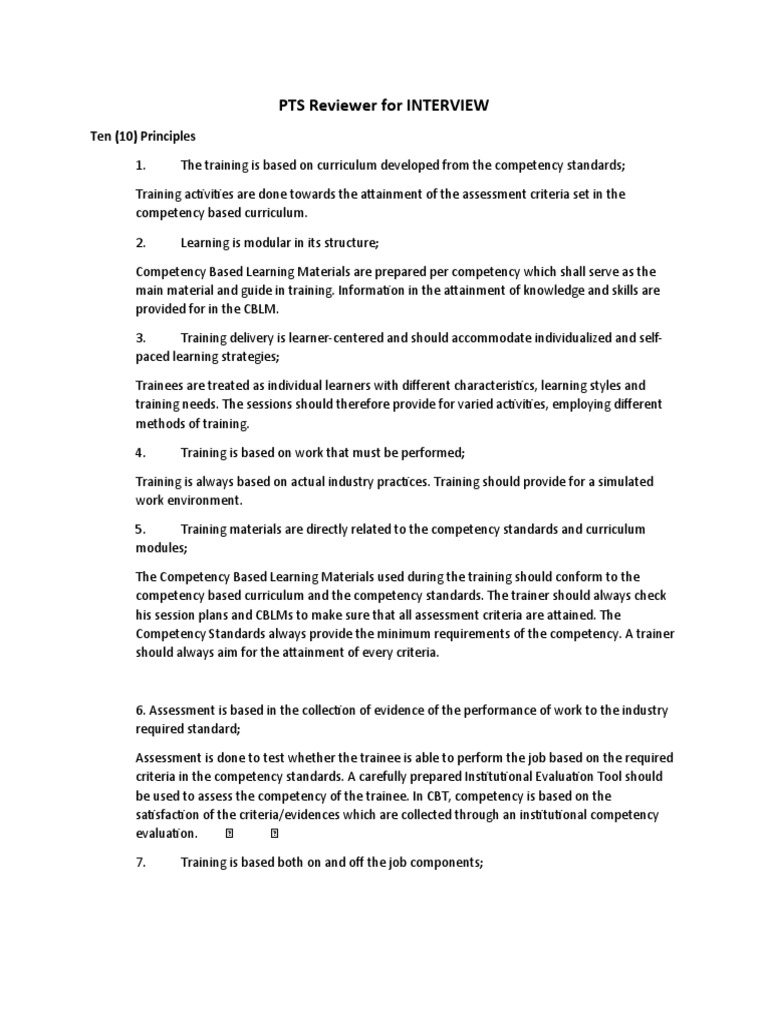 PTS Reviewer For INTERVIEW of Trainees | PDF | Educational Assessment | Learning