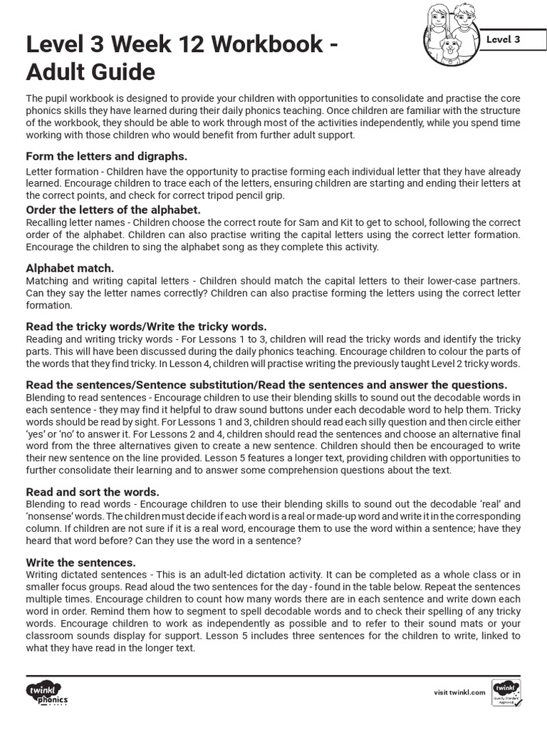 Level 3 Week 12 Workbook - Adult Guide | PDF | Phonics | Applied Linguistics