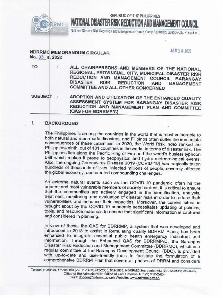 NDRRMC Memo Circular 03 S. 2022 Combined | PDF | Hazards | Emergency ...