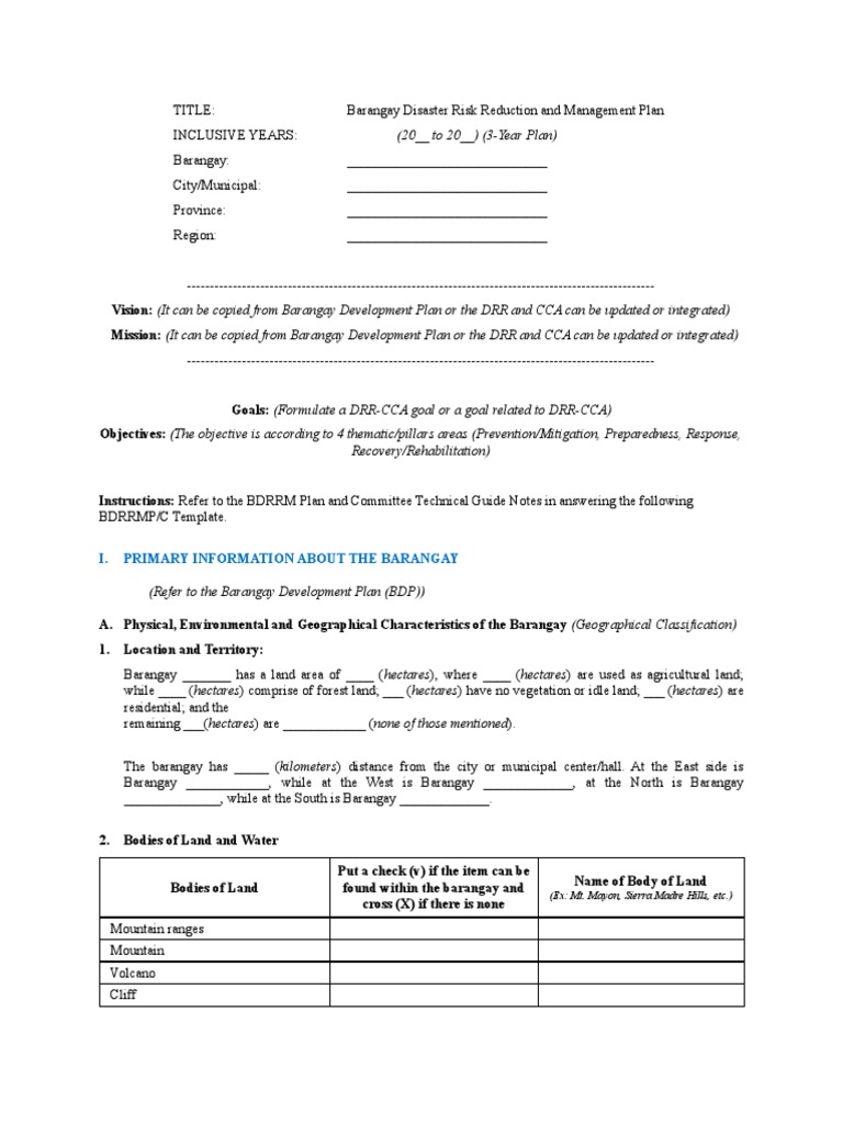 BDRRM Plan Template - English | PDF | Toilet | Hazards