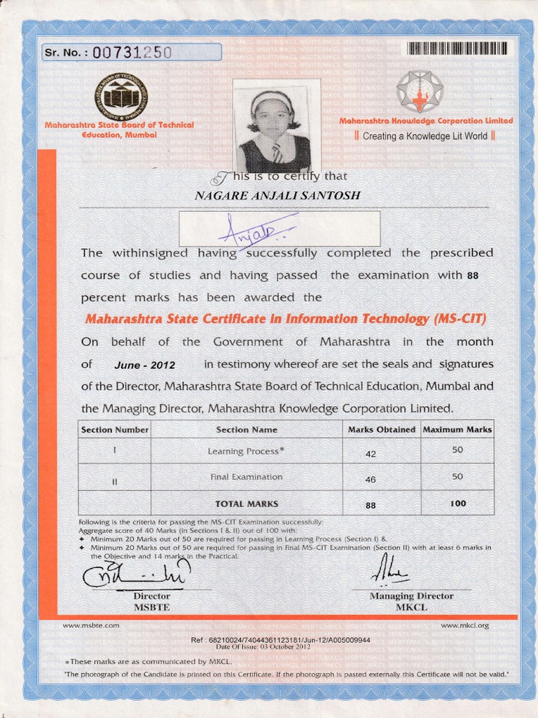 MSCIT Gradecard | PDF