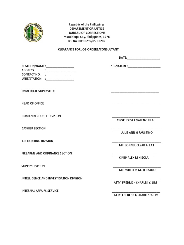 Job Order Clearance Form | PDF