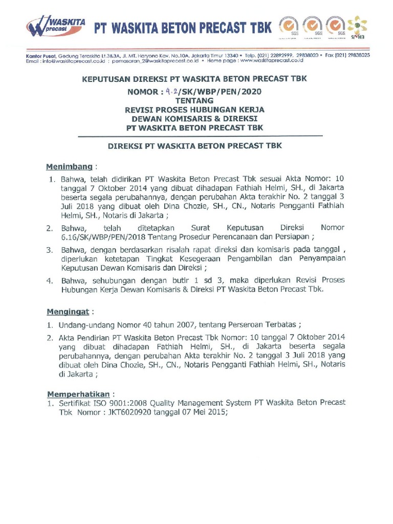 04 - 2 SK Revisi Proses Hubungan Kerja Dewan Komisaris Dan Direksi | PDF