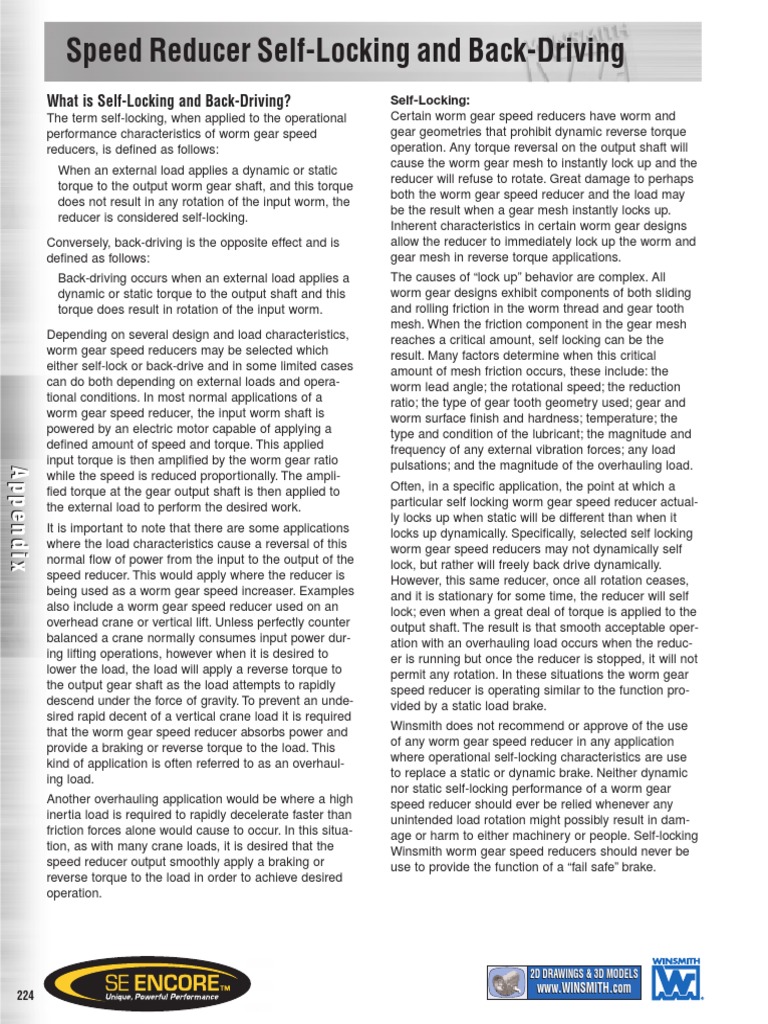 What Is Self-Locking and Back-Driving? | PDF | Gear | Friction