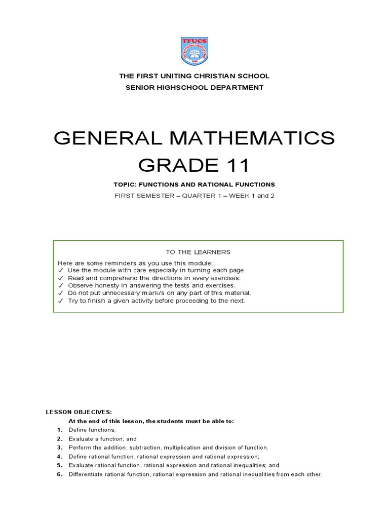 Gen Math q1 Week 1 and 2 | PDF | Function (Mathematics) | Polynomial
