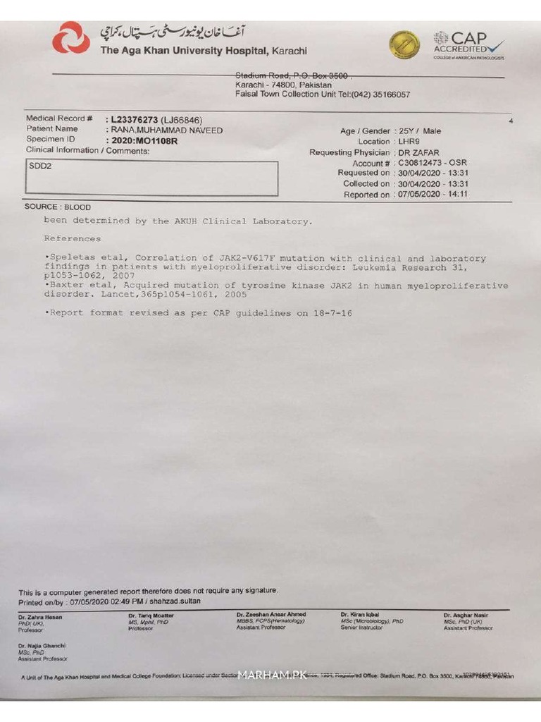 Jak 2 Mutation Test Positive and Erythropoietin Level Are Less Marham ...