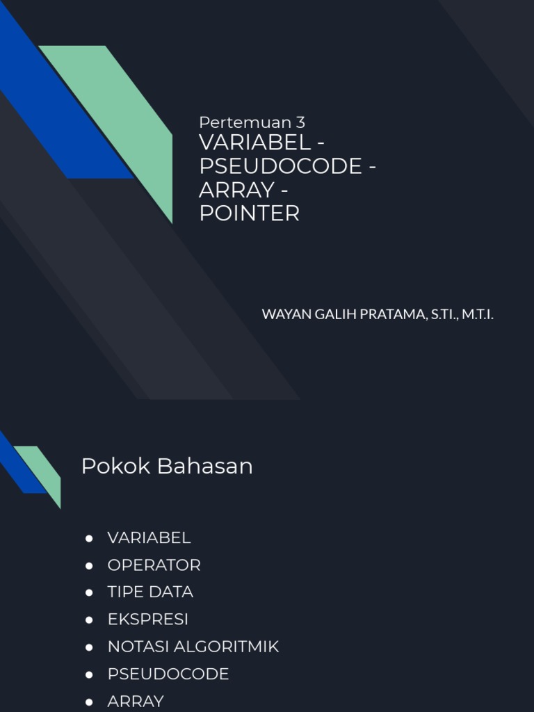 3 - Notasi Algoritmik, Variabel, Tipe Data, Pseudocode | PDF | Komputer