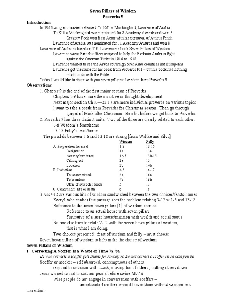 Seven Pillars of Wisdom Explained | PDF | Book Of Proverbs | Wisdom
