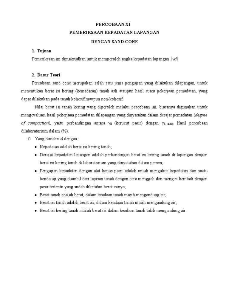 Uji Kepadatan Tanah dengan Sand Cone | PDF