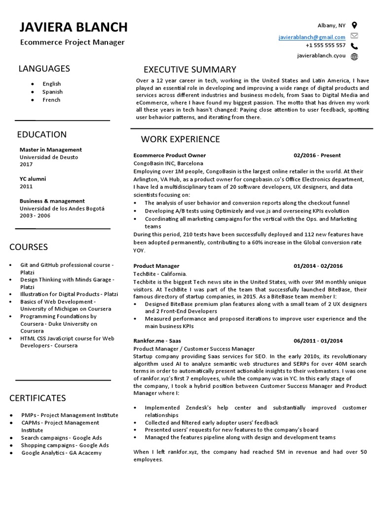 Javiera Blanch: Languages Executive Summary | PDF | World Wide Web | Internet & Web