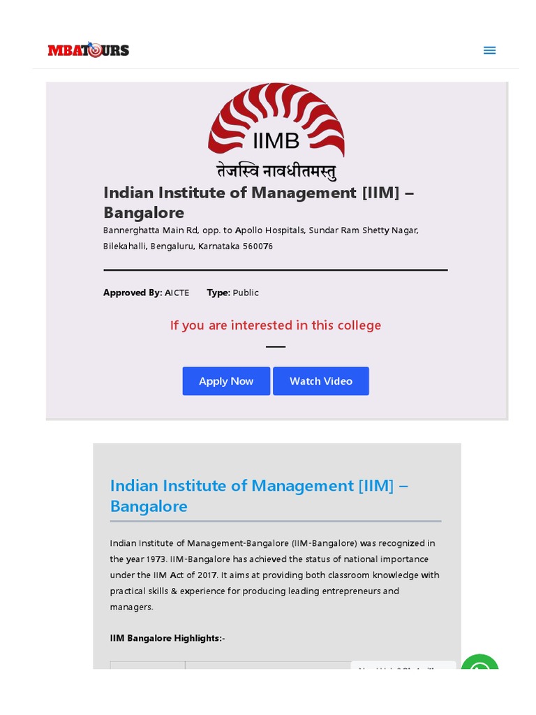IIM Bangalore Executive MBA | PDF | Master Of Business Administration ...