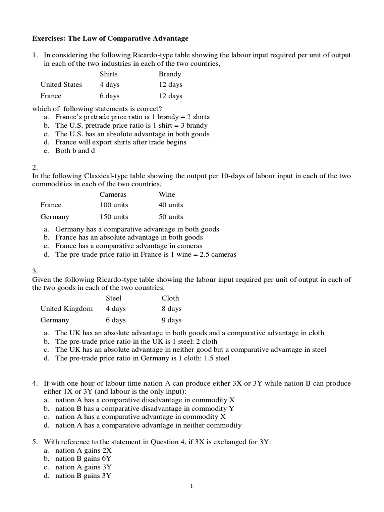 Comparative Advantage Exercises and Answers | PDF | Comparative ...