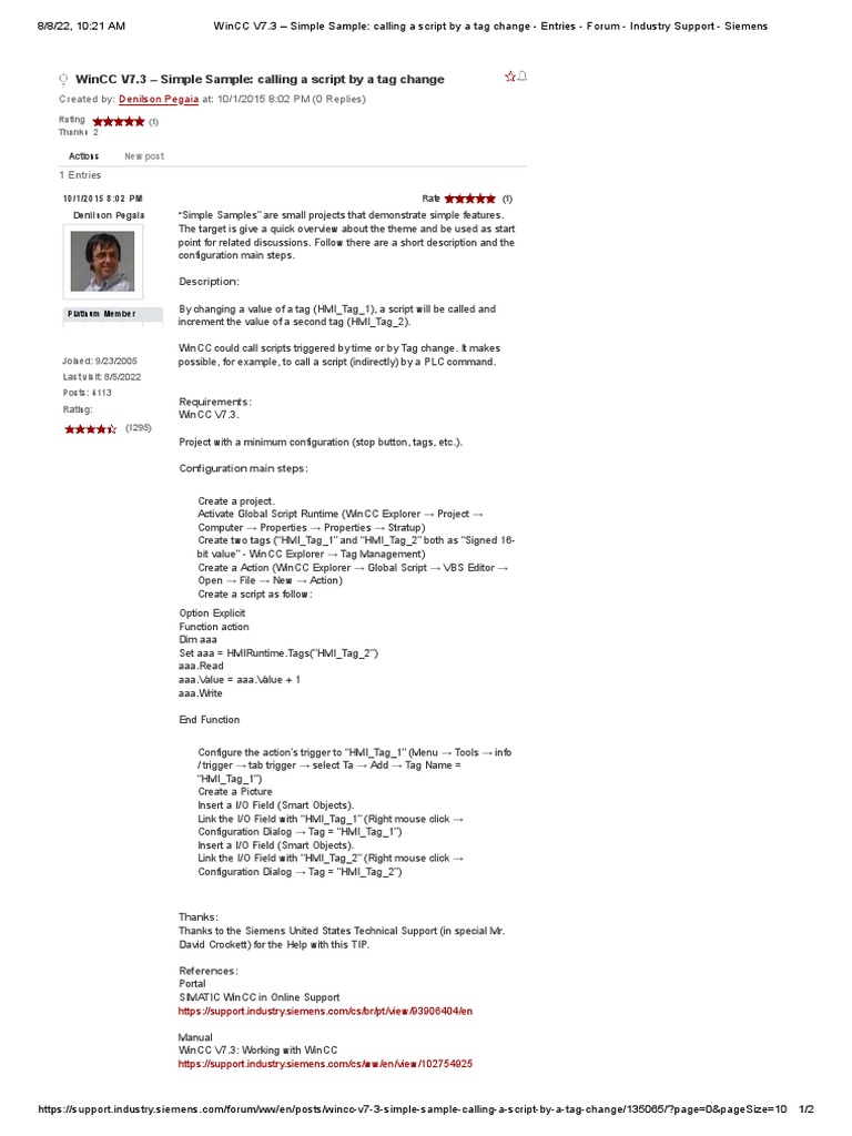 Wincc V7.3 - Simple Sample: Calling A Script by A Tag Change | PDF | Zip (File Format ...