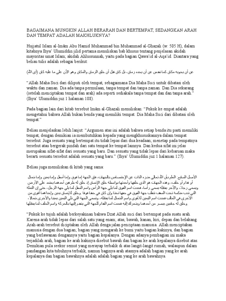 Bagaimana Mungkin Allah Berarah Dan Bertempat | PDF