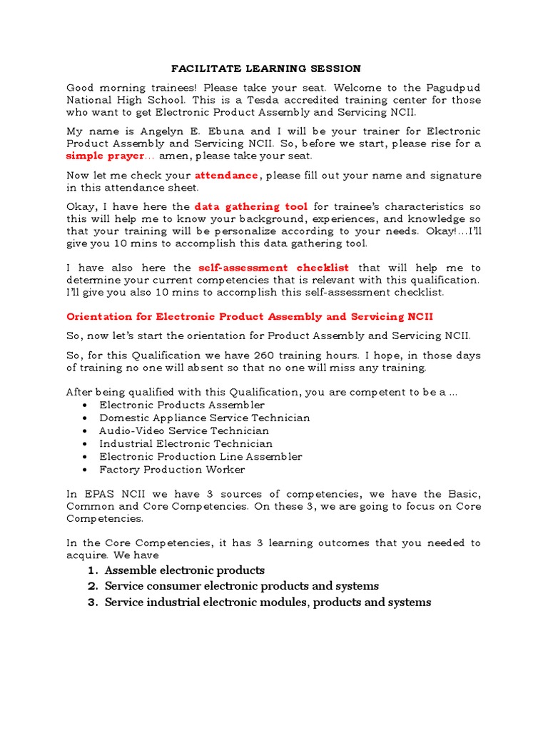 FACILITATE LEARNING SESSION Script22 | PDF | Cognition | Learning