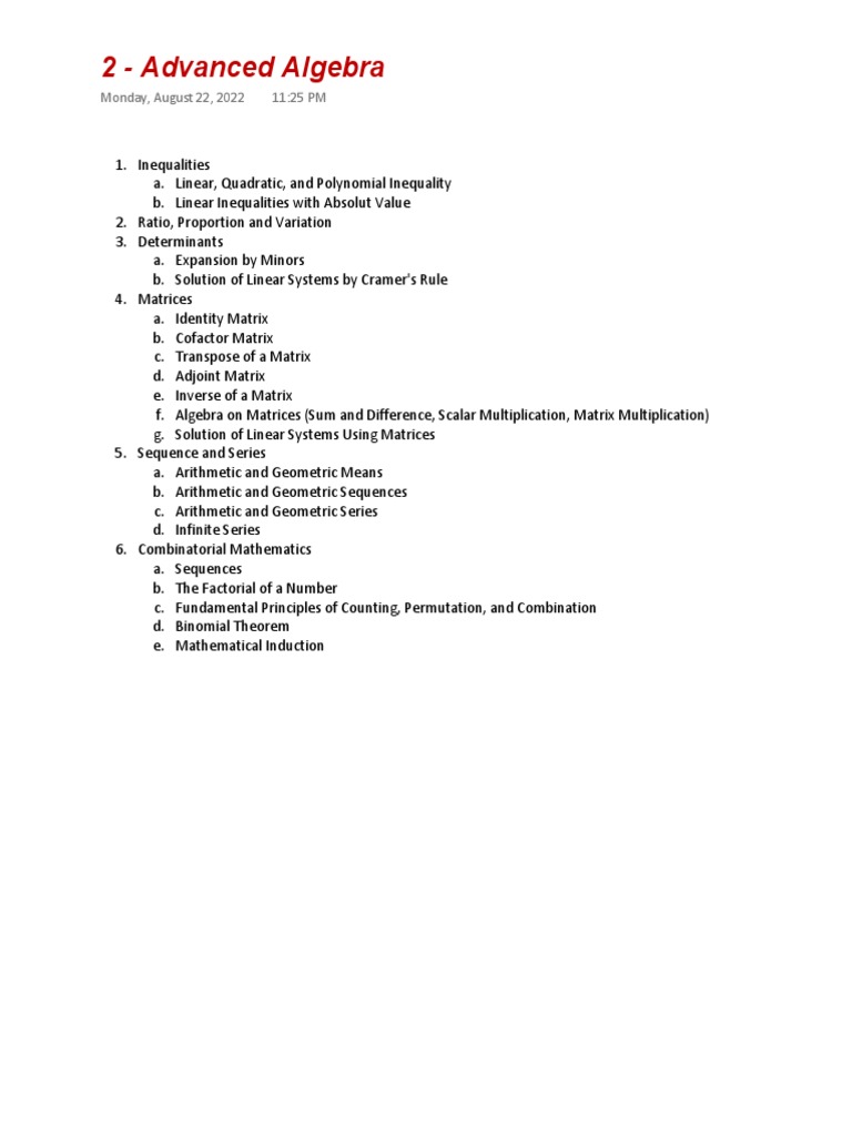 2 - Advanced Algebra | PDF