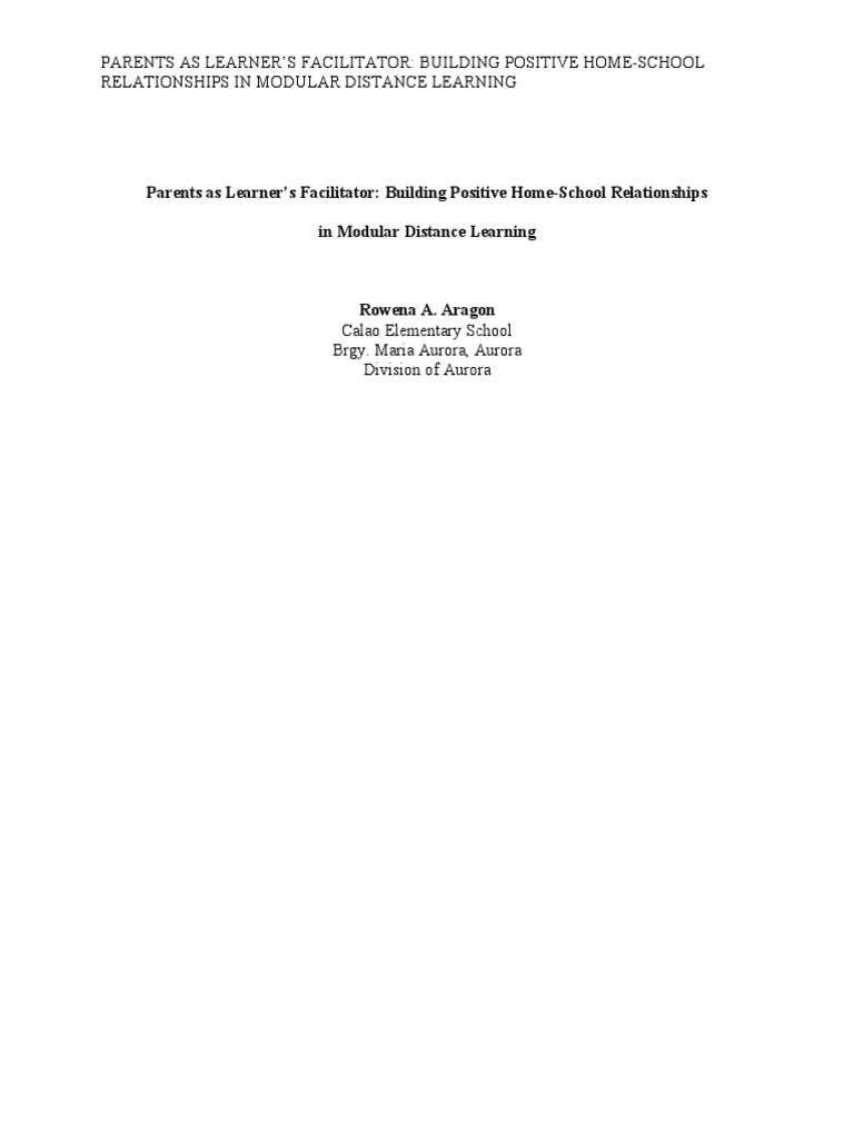 Parents As Learner's Facilitator | PDF | Teachers | Learning