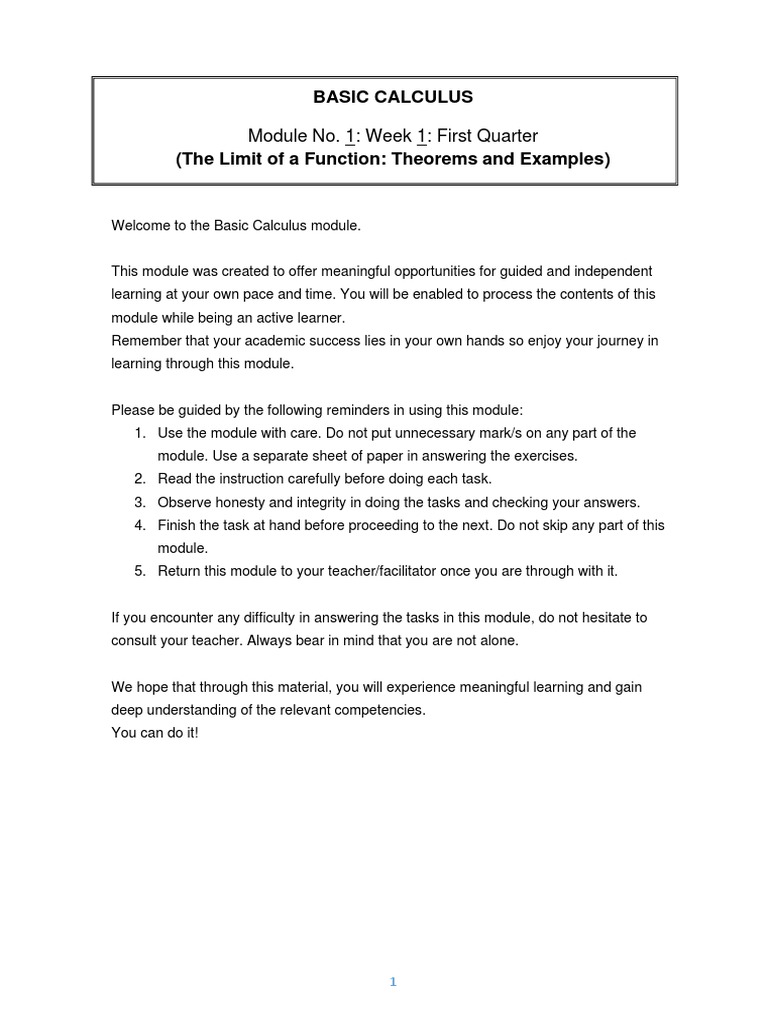Basiccalculus q1 Module1 Week1 | PDF | Function (Mathematics) | Polynomial
