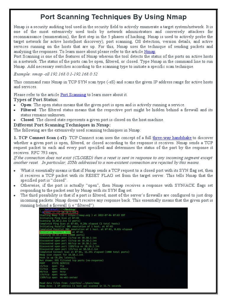 Port Scanning Techniques By Using Nmap Pdf Transmission Control Protocol Port Computer