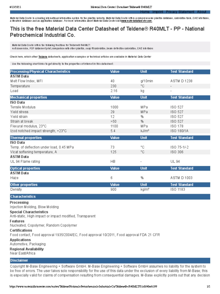 Material Data Center - Datasheet Teldene® R40MLT | PDF | Chemical Product Engineering ...