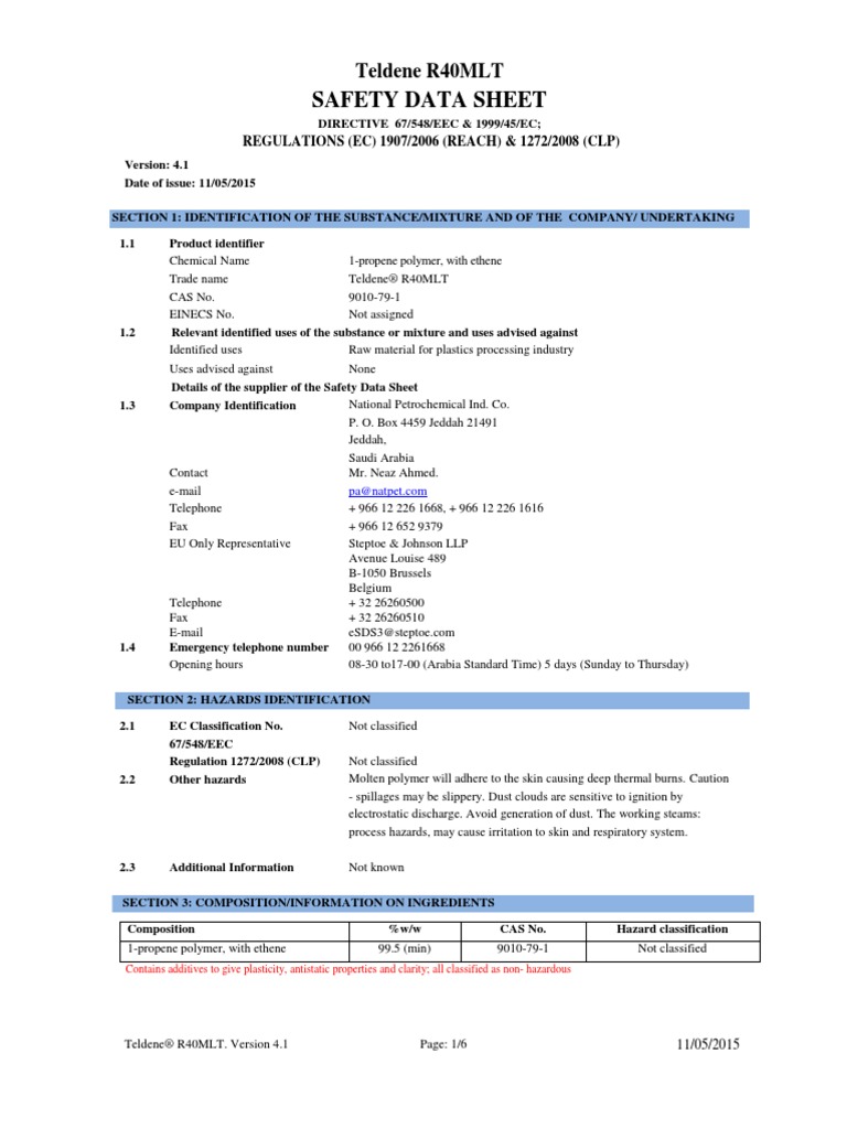 Safety Data Sheet: Teldene R40MLT | PDF | Waste Management | Toxicity