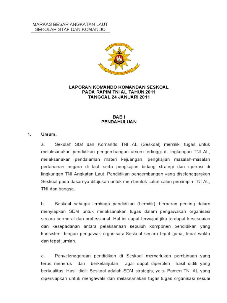 Laporan Komando Komandan Seskoal - Revisi 6 | PDF