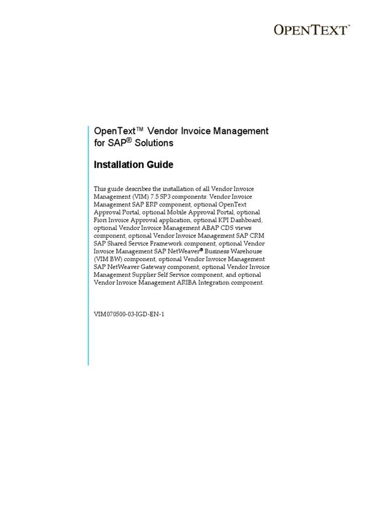 OpenText Vendor Invoice Management For SAP Solutions 7.5 SP3 ...