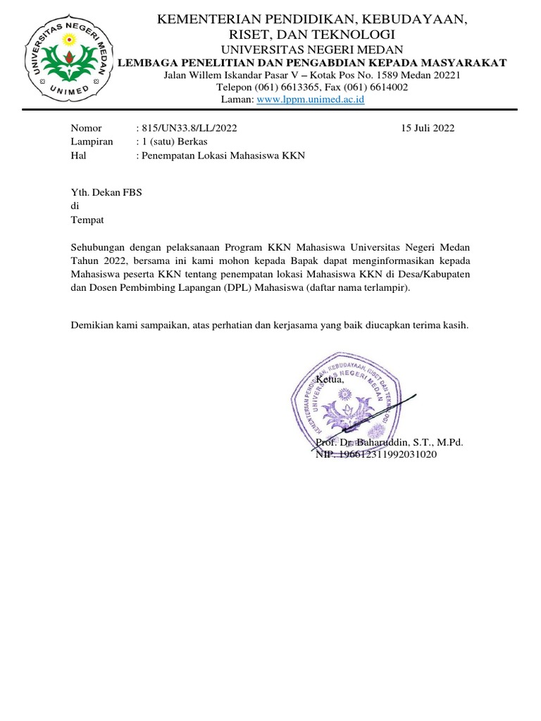 Penempatan KKN Mahasiswa FBS UNIMED | PDF | Seni & Disiplin Bahasa ...