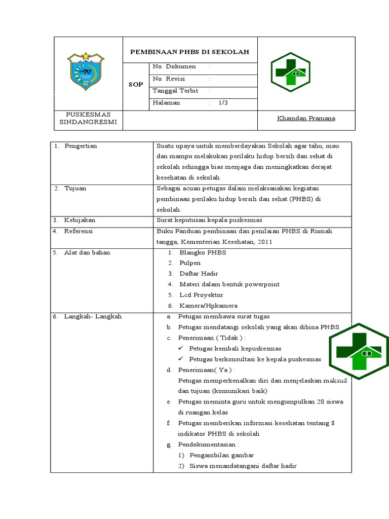 Sop Pembinaan Phbs Di Sekolah | PDF