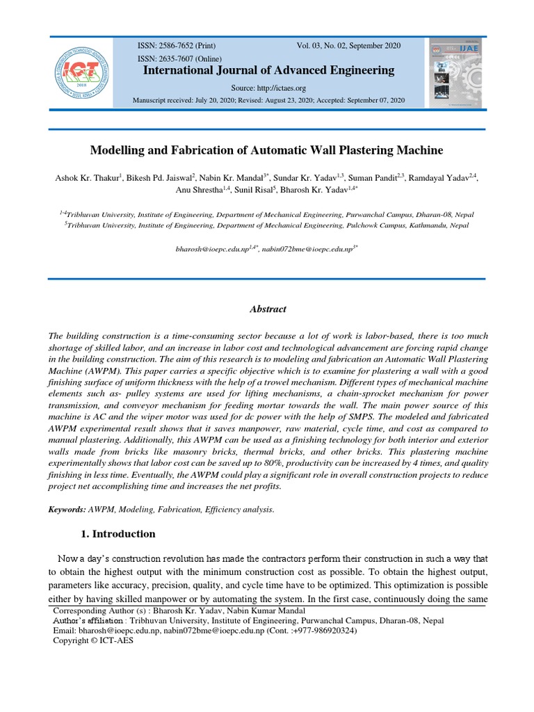 Modelling and Fabrication of Automatic Wall Plastering Machine | PDF | Belt (Mechanical) | Robotics
